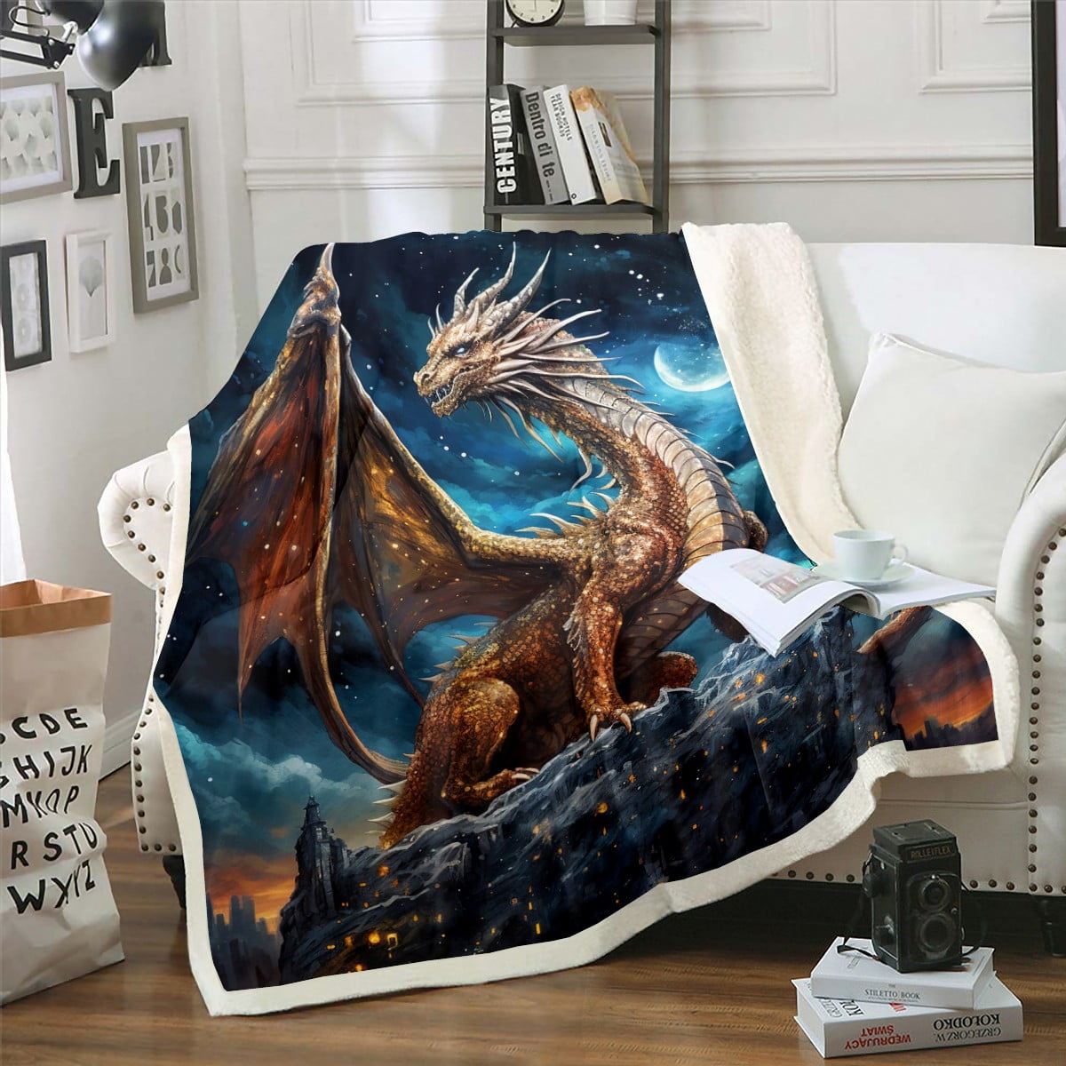 3D Dragon Blanket ,Blue Moon Nebula Galaxy Throw Blanket Trippy Living ...