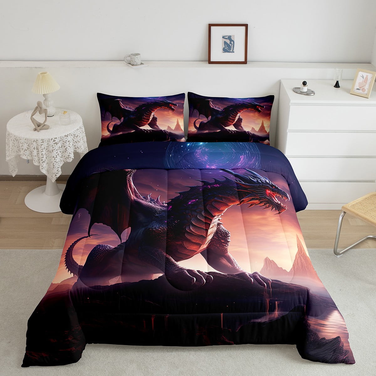 Erosebridal 3D Dragon Comforter Set Full,Nebula Galaxy Bedding Set ...