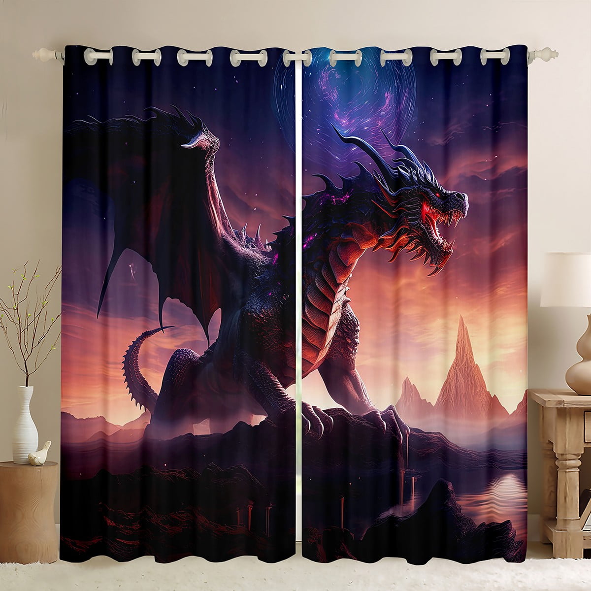 YST 3D Dragon Curtains & Drapes for Girls Boys Kids,Nebula Galaxy ...