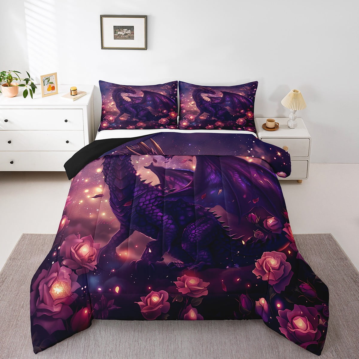 YST 3D Dragon Quilted Comforter Set King Size, Animals Galaxy Stars ...
