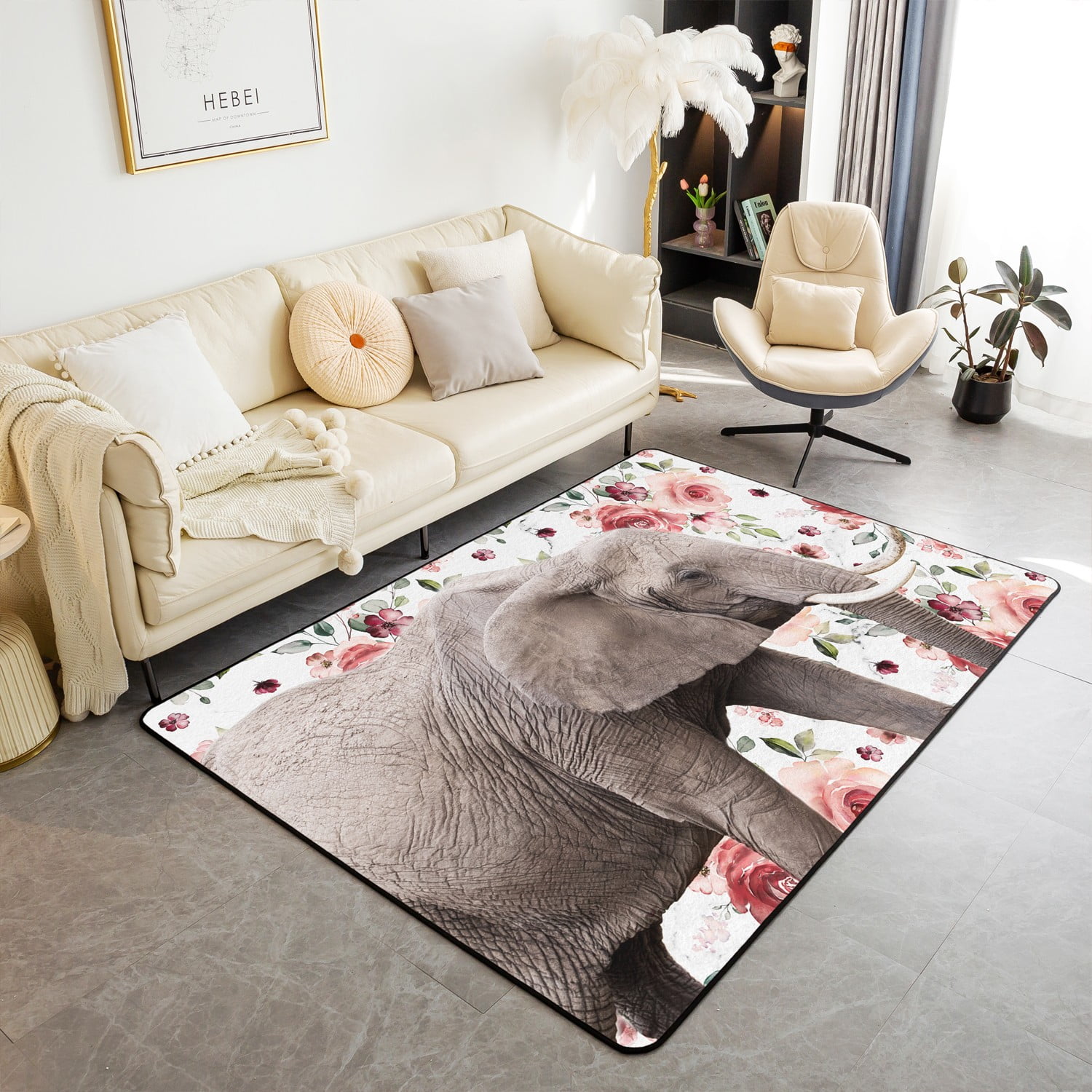 YST 3D Elephant Area Rugs,Wild Animal Theme Rug 3x5 for Bedside,Roses ...
