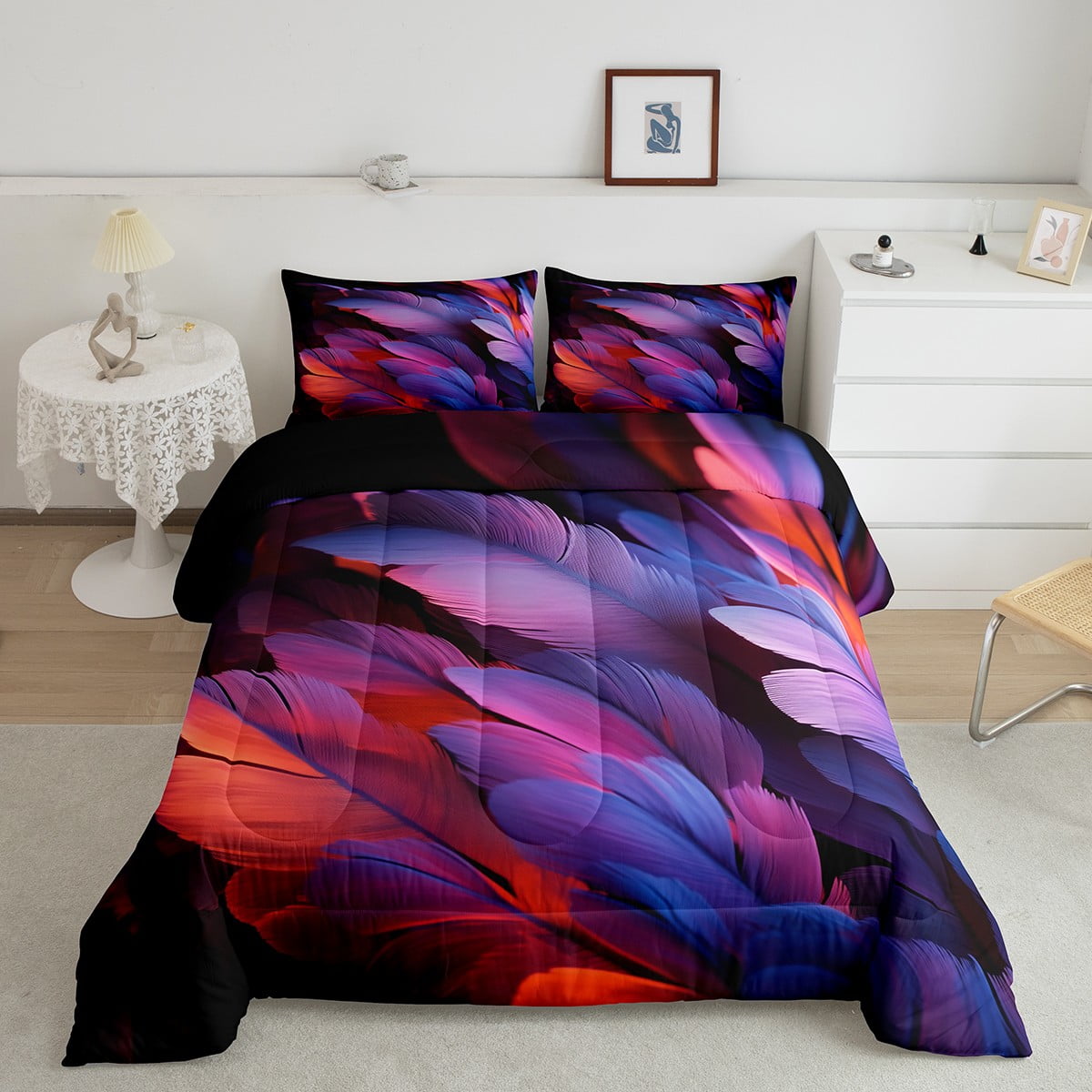 Erosebridal 3D Feathers Bedding Set King Feathers Printed Comforter Set ...