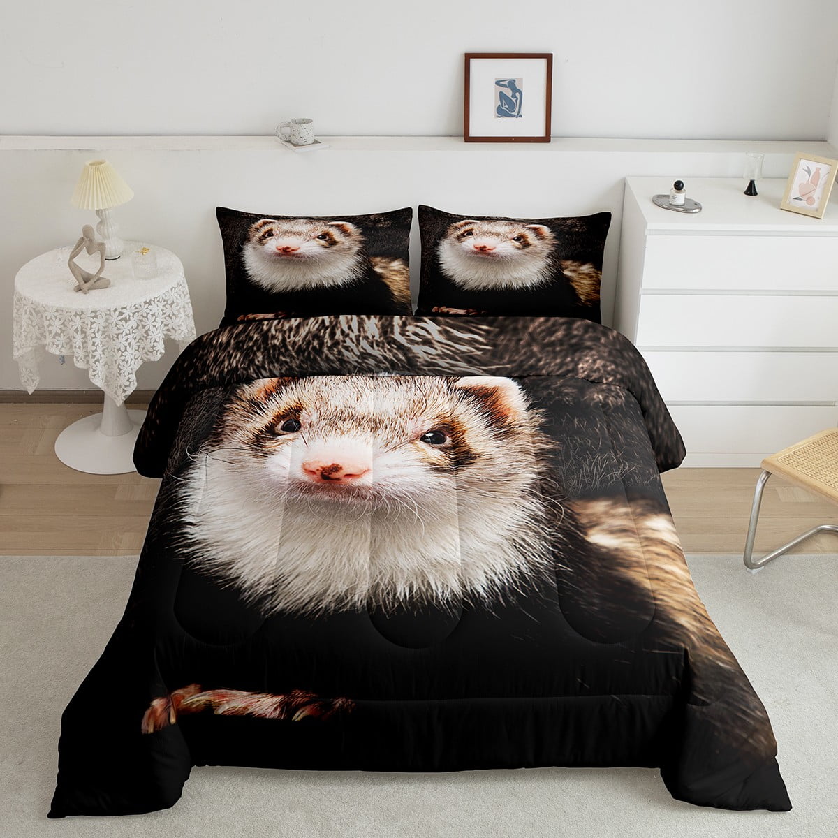 YST 3D Ferret Bedding Set Queen Wild Animal Print Comforter Set, Pet ...