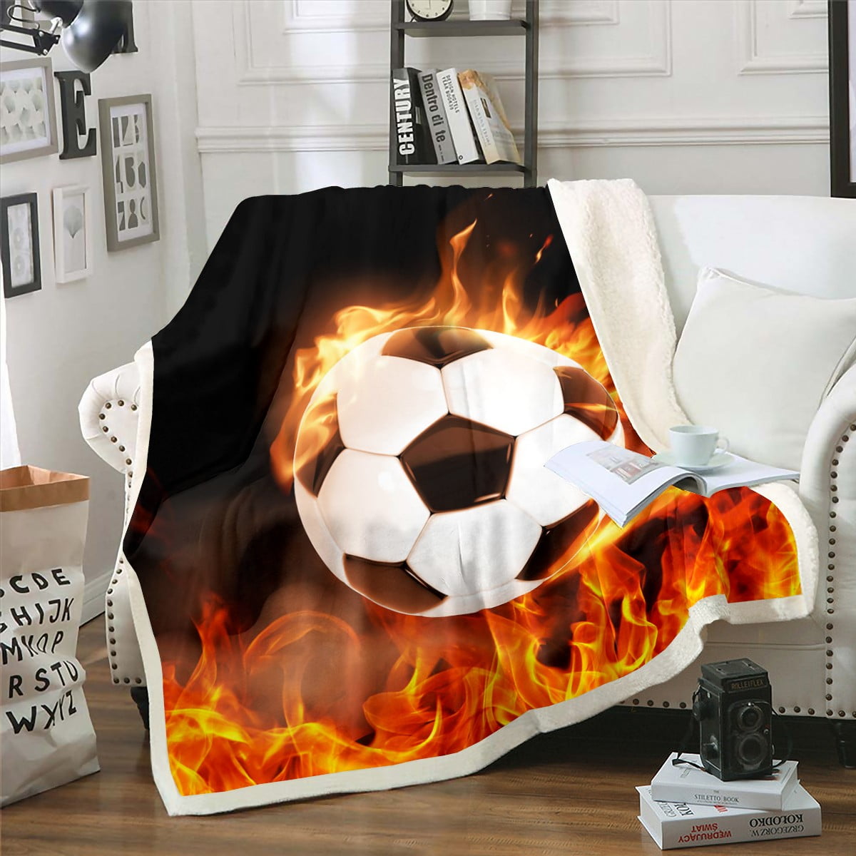 YST 3D Football Print Blanket,Burning Fire Soccer Sports Throw Blanket ...