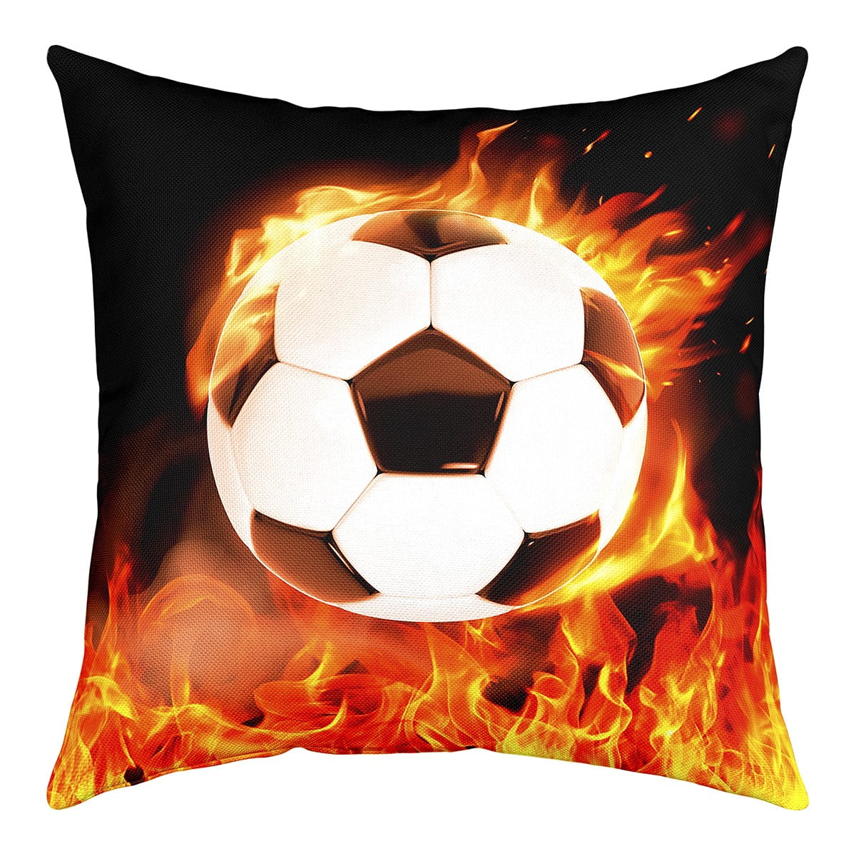 3D Football Print Pillow Cover,Burning Fire Soccer Sports Cushion Case ...