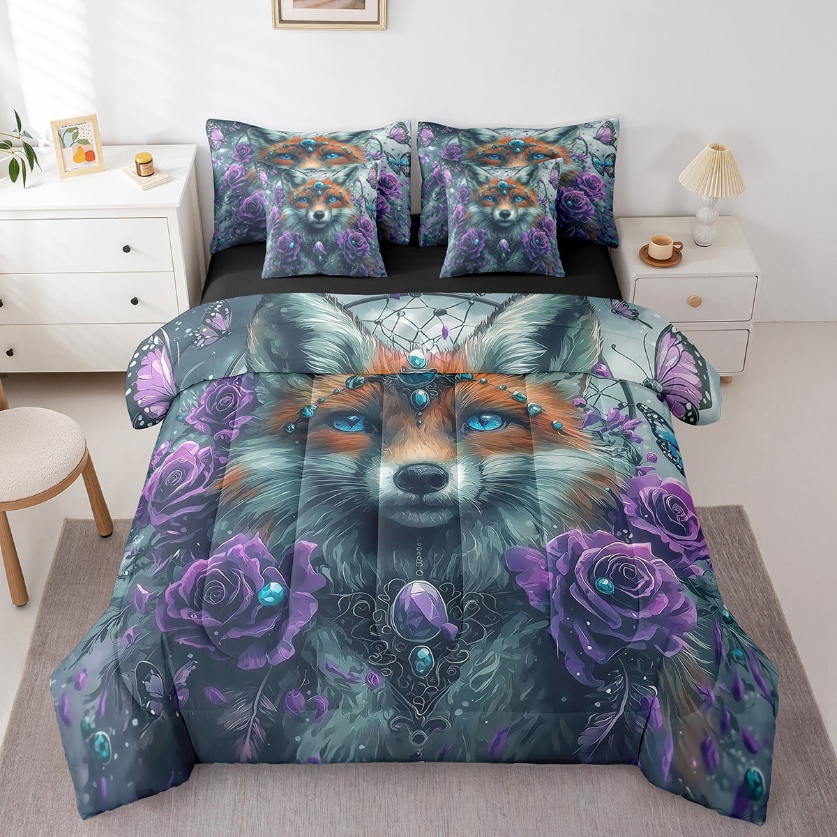 3D Fox Bedding Sets Jungle wildlife Quilt with Flat Fitted Sheet 7 ...