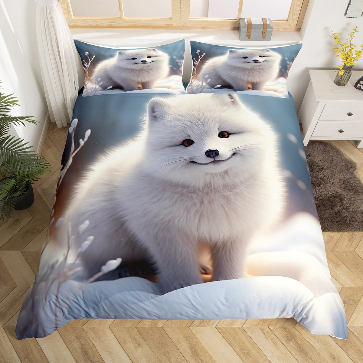 YST 3D Fox Printed Bedding Sets King Snow Fox Bed Set,Girls Cute Animal ...