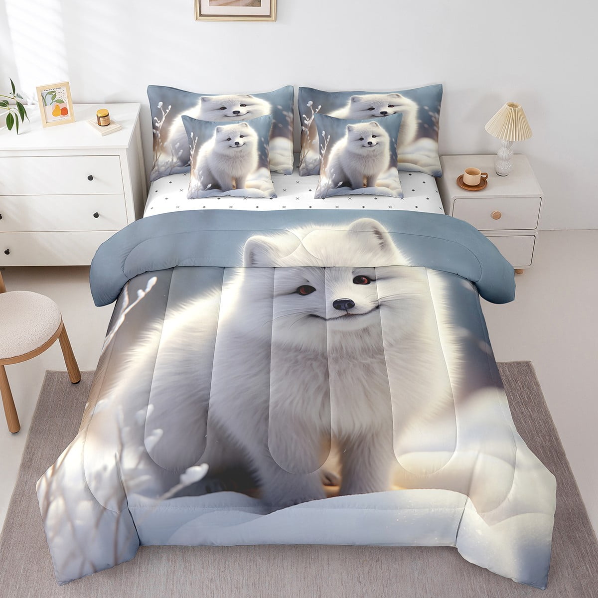 3D Fox Printed Bedding Twin Size 7pcs Snow Fox Bed In A Bag, Cute ...