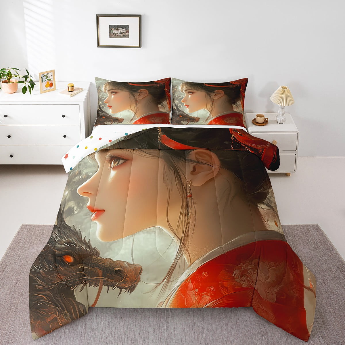 YST 3D Geisha Toddler Size Comforter Set Japanese Girl Bedding Set, Magic Dragon Down Comforter ...