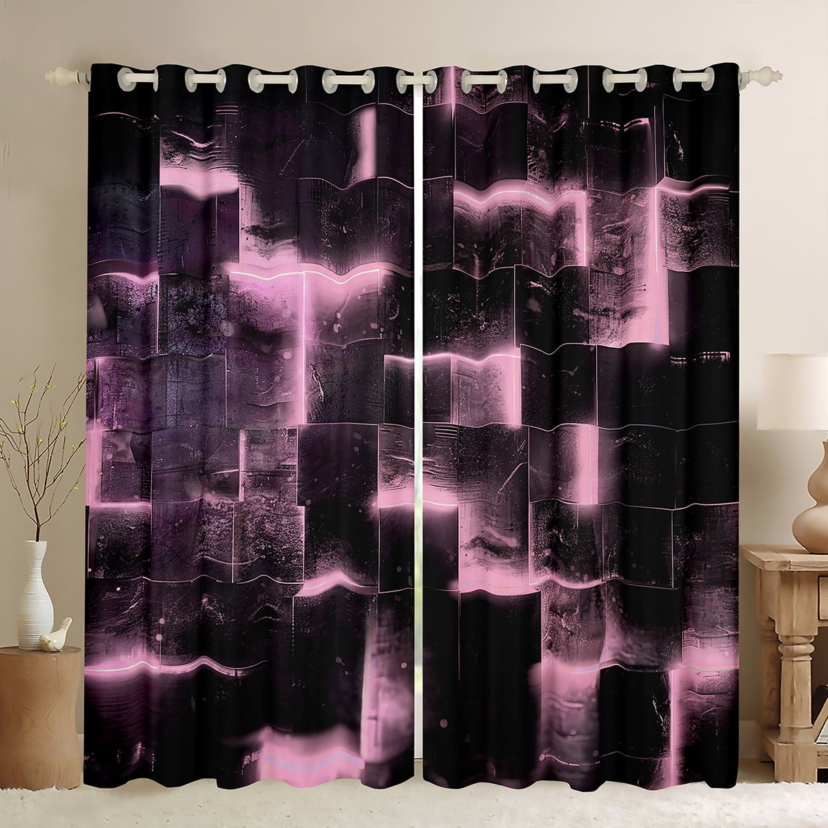 YST 3D Geometric Curtains & Drapes Abstract Aesthetic Blackout Curtains ...