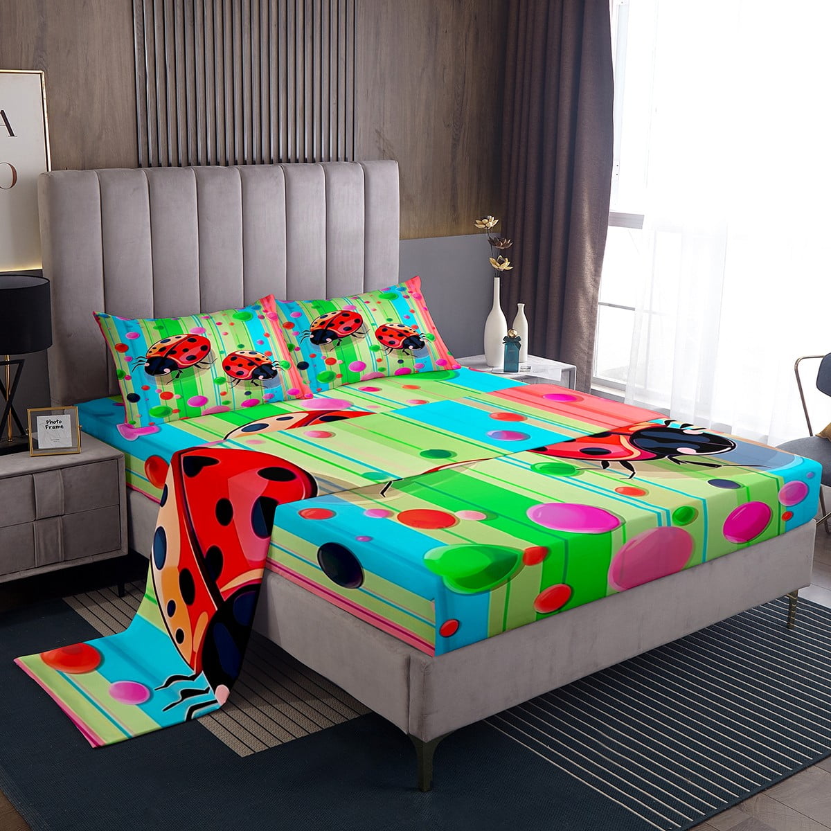 YST 3D Ladybug King Sheets For Kids Boys Girls Ladybug Printed Sheets ...