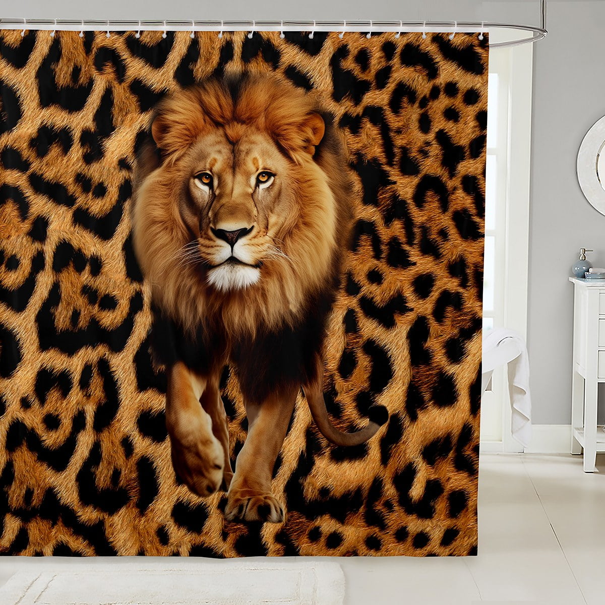 3D Lion Gifts Bath Curtain Safari Wild Animal Shower Curtain, Black ...
