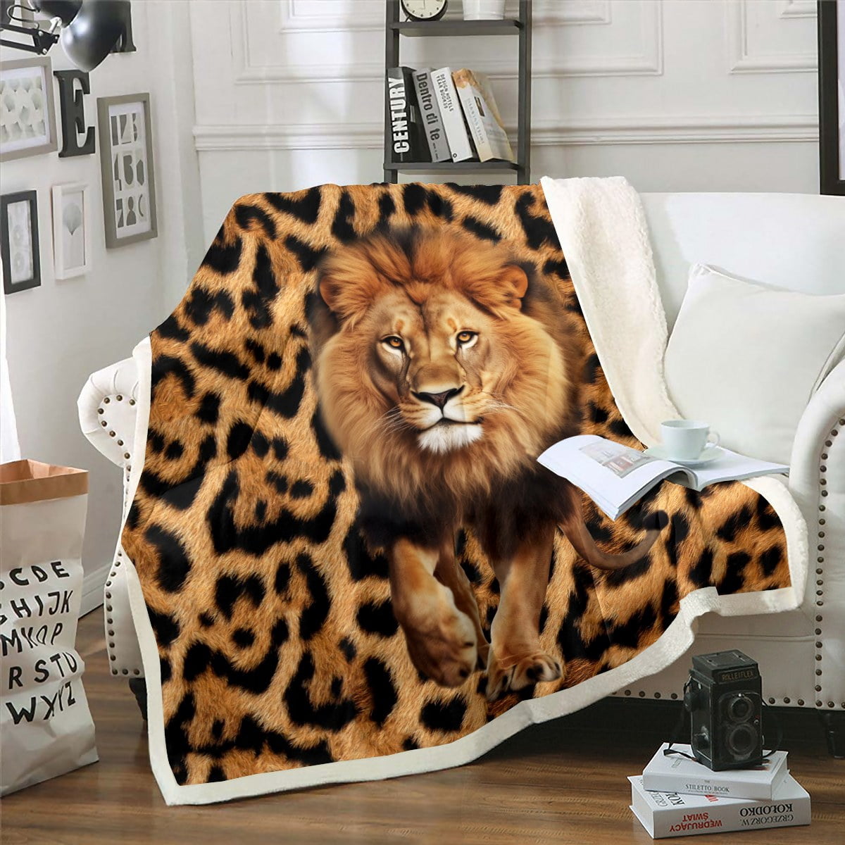 3D Lion Gifts Blanket Safari Wild Animal Throw Fleece Blanket, Black ...
