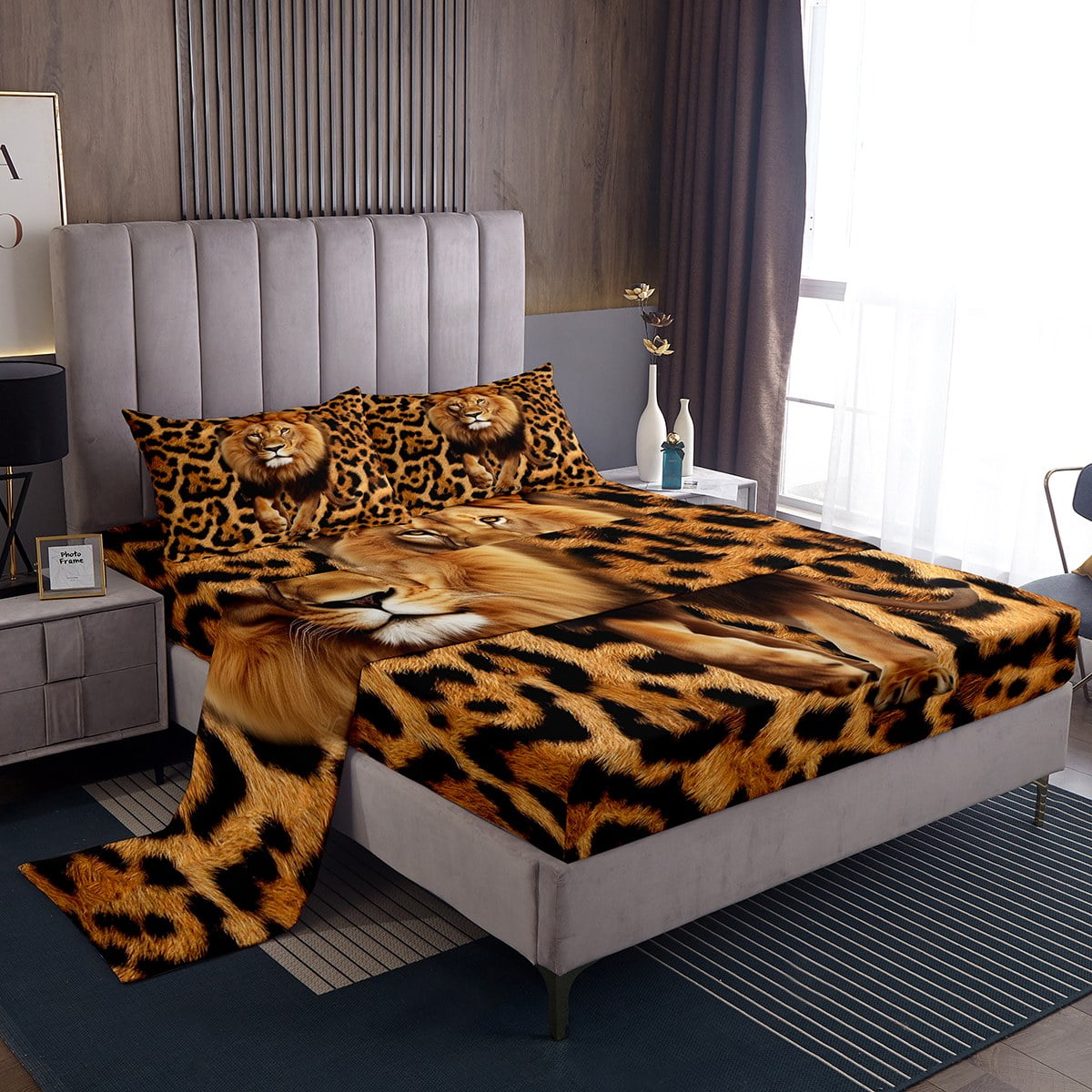 Erosebridal 3D Lion Gifts Sheets Safari Wild Animal King Bed Sheets Set ...