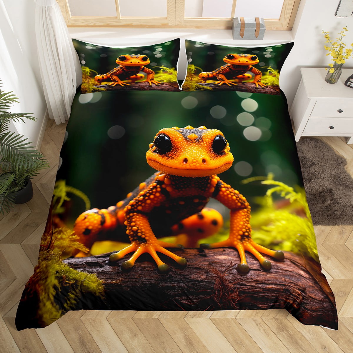 3D Lizard Comforter Cover Botanical Plants Bed Set, Animal Queen Duvet ...