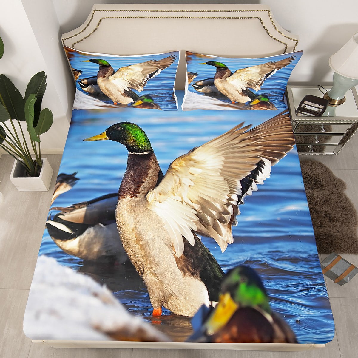 YST 3D Mallard Duck Queen Fitted Sheet Duck Hunting Sheets, Farm Animal ...