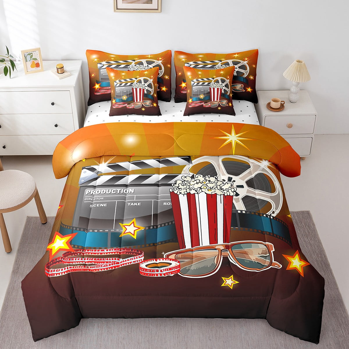 3D Movie 7 Pcs Comforter Set King Clapper Film Tape Bedding Set 3D ...