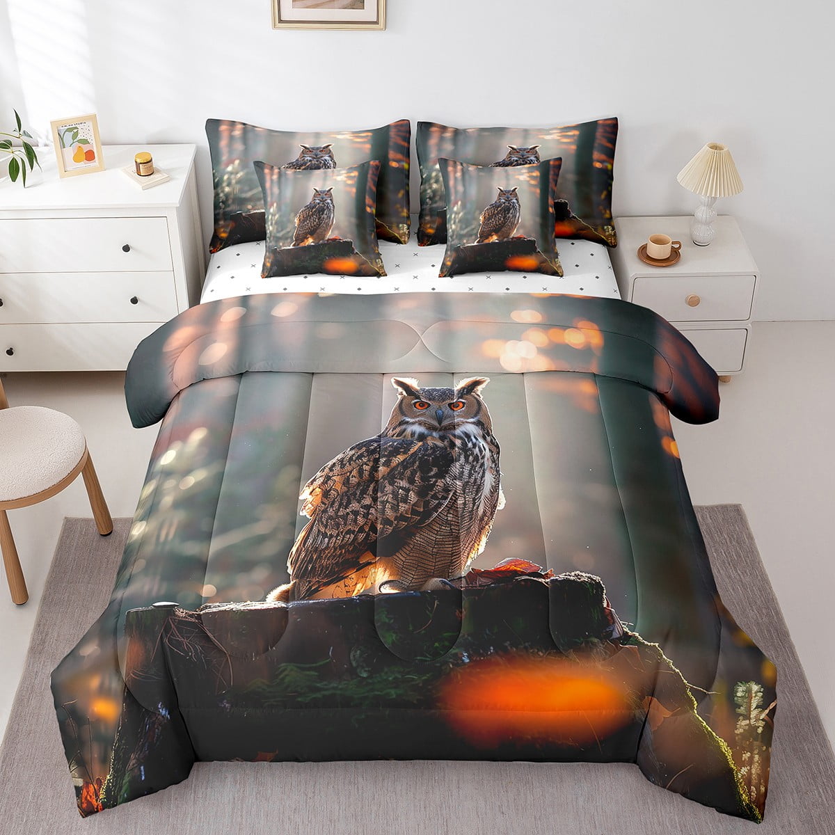 YST 3D Owl Bed In A Bag Wild Animal Print Comforter Set 7 Piece Full ...