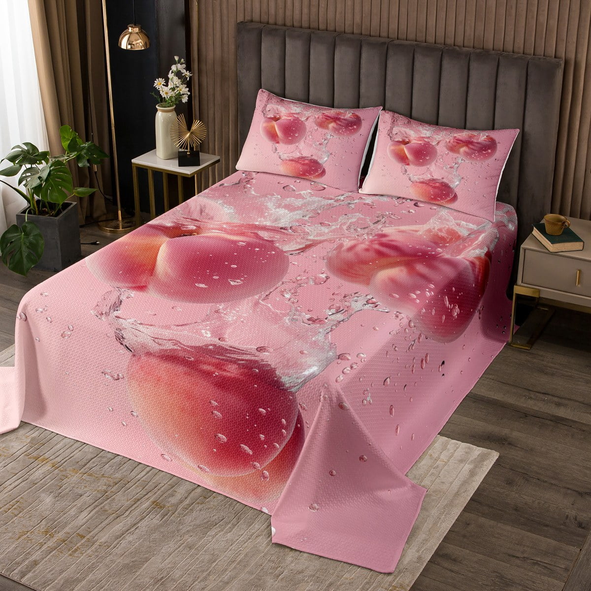 YST 3D Peach King Bedspread Set For Girls Pink Quilt Set,Tropical Fruit ...