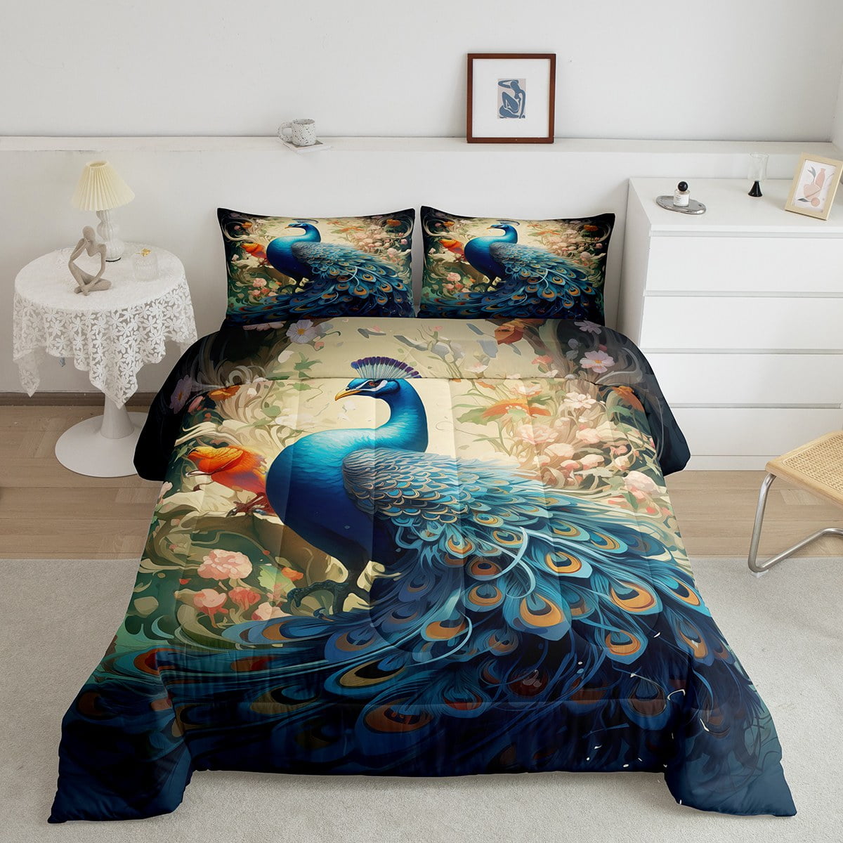 3D Peacock Bedding Set Full Gorgeous Bird Comforter Set,Rainbow Flower ...