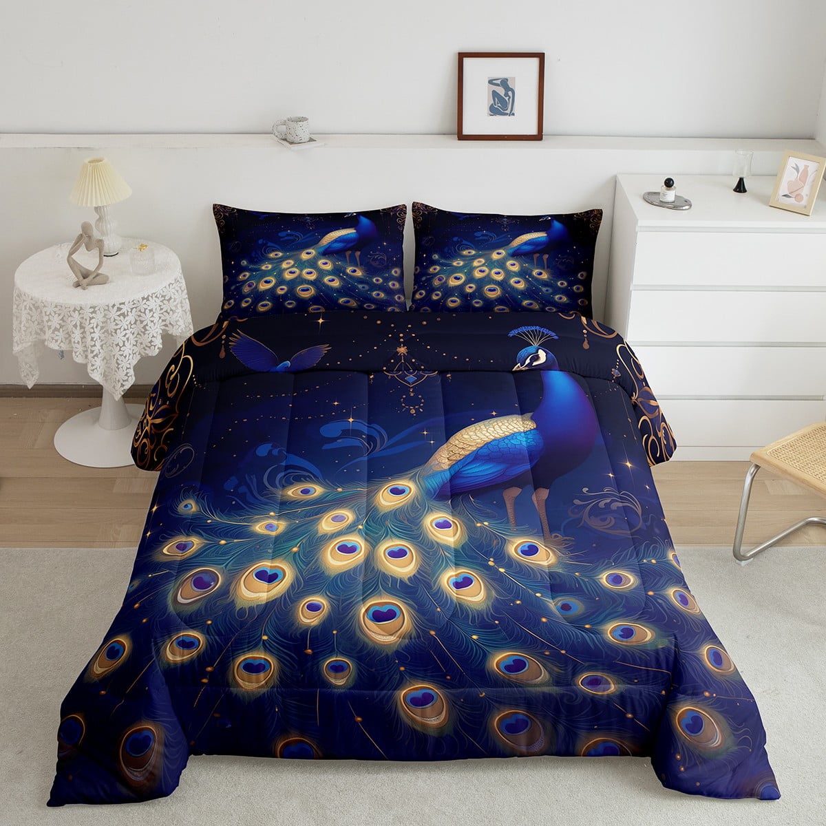 YST 3D Peacock Bedding Sets Queen Birds Animals Comforter Set,Gold ...