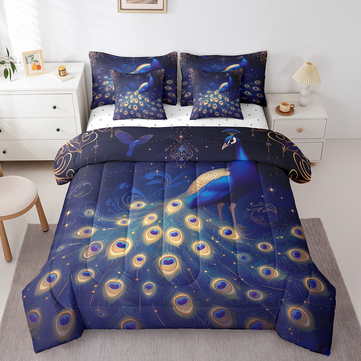 3D Peacock Queen Size Comforter Set 7pcs Birds Animals Bedding ...