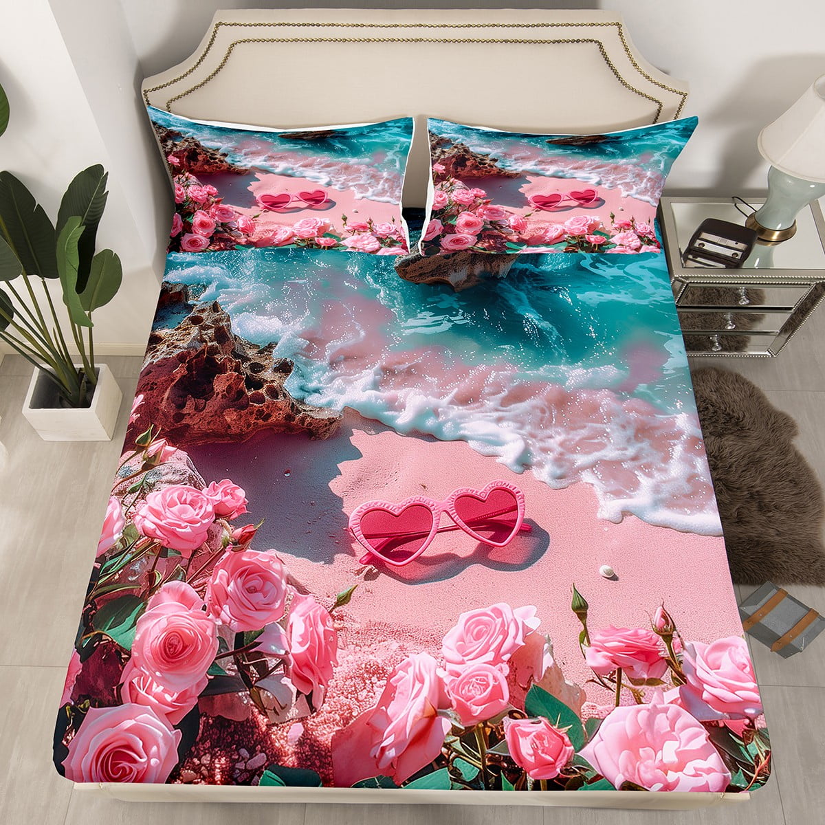 YST 3D Rose Fitted Sheet Romantic Roses Floral Bed Sheets,Sunglasses ...