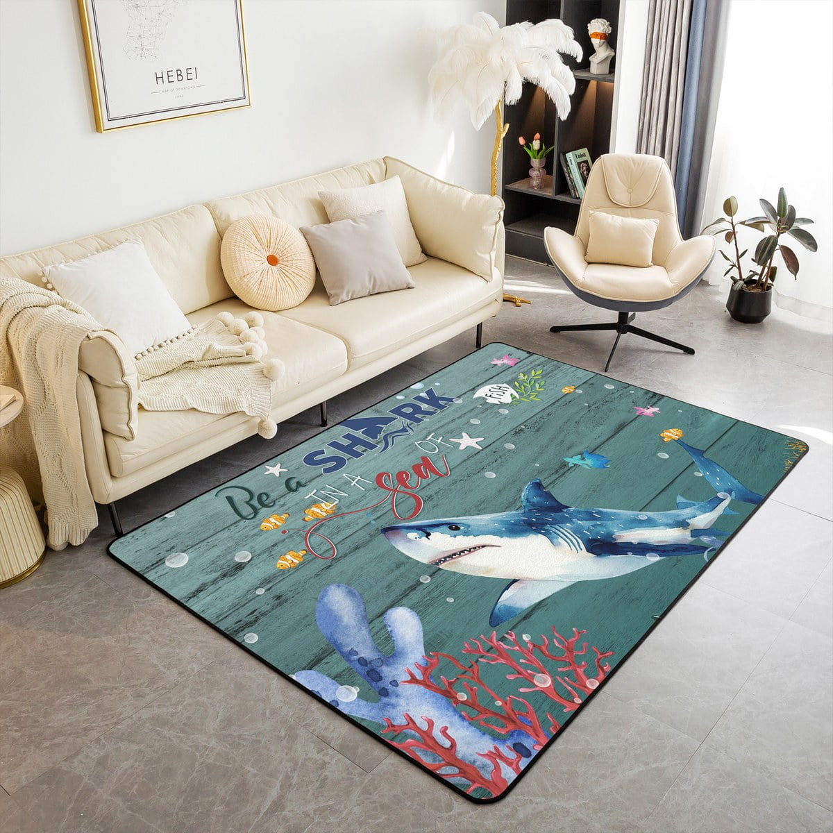 Erosebridal 3D Shark Carpet 5x7 Cute Cartoon Shark Area Rug Marine ...