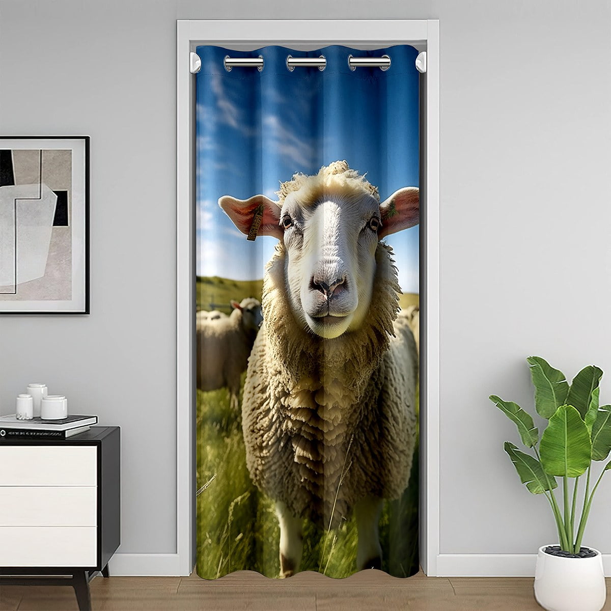 YST 3D Sheep 34"W X 80"L Door Drape Cute Sheep Door Curtain For Doorway ...