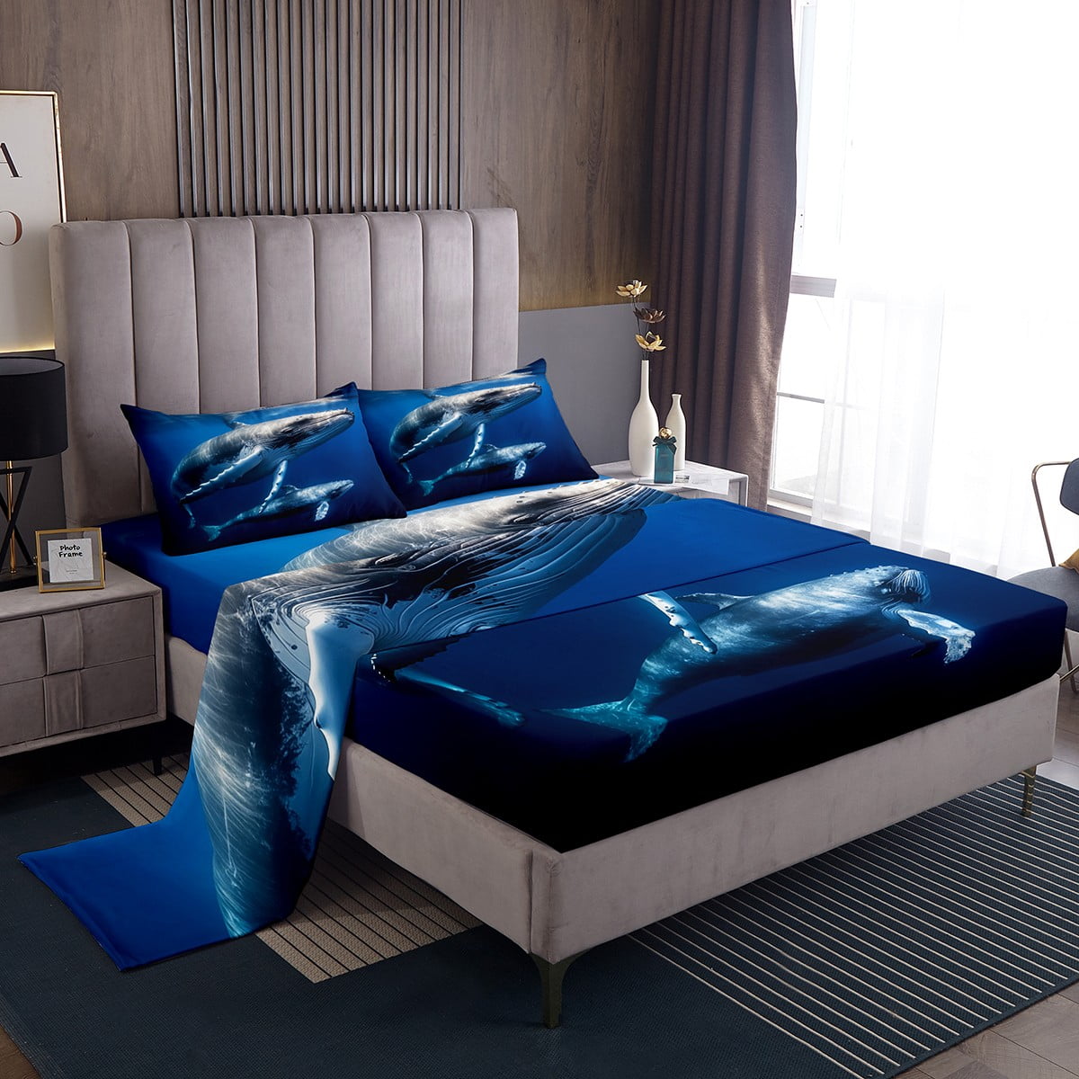 YST 3D Whale Queen Size Sheet Sets Navy Blue Deep Ocean Sheets, Sea ...