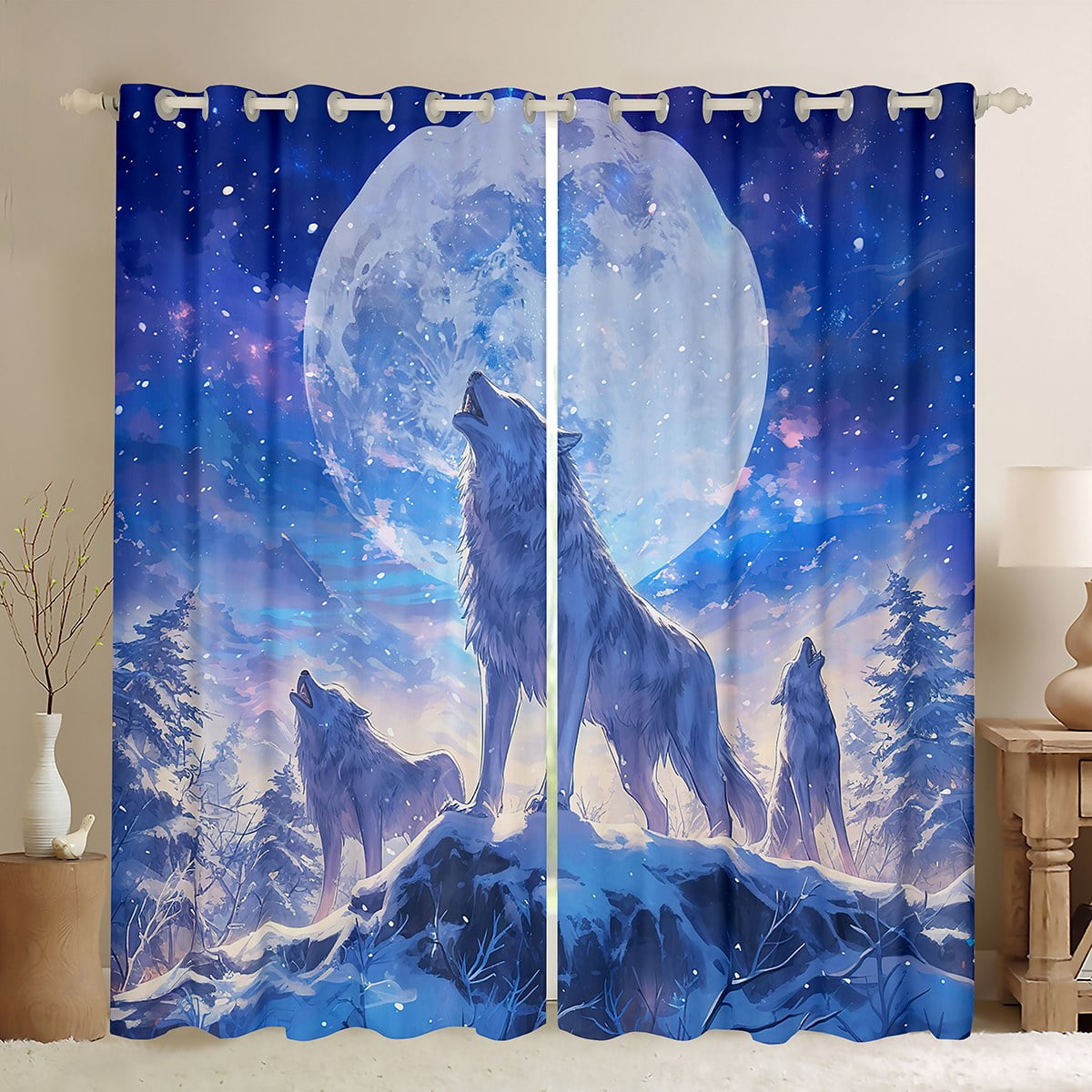 3D Wolf 30%-50% Blackout Curtains Winter Wolves On The Snow Mountain ...