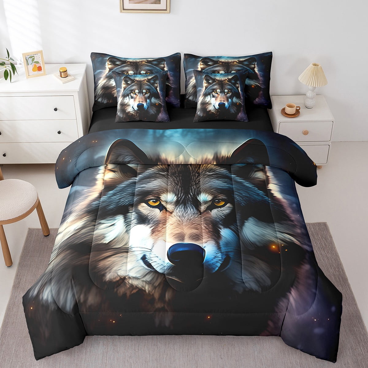 YST 3D Wolf Bed In A Bag Full Jungle Animal Comforter Set 7 Piece For ...