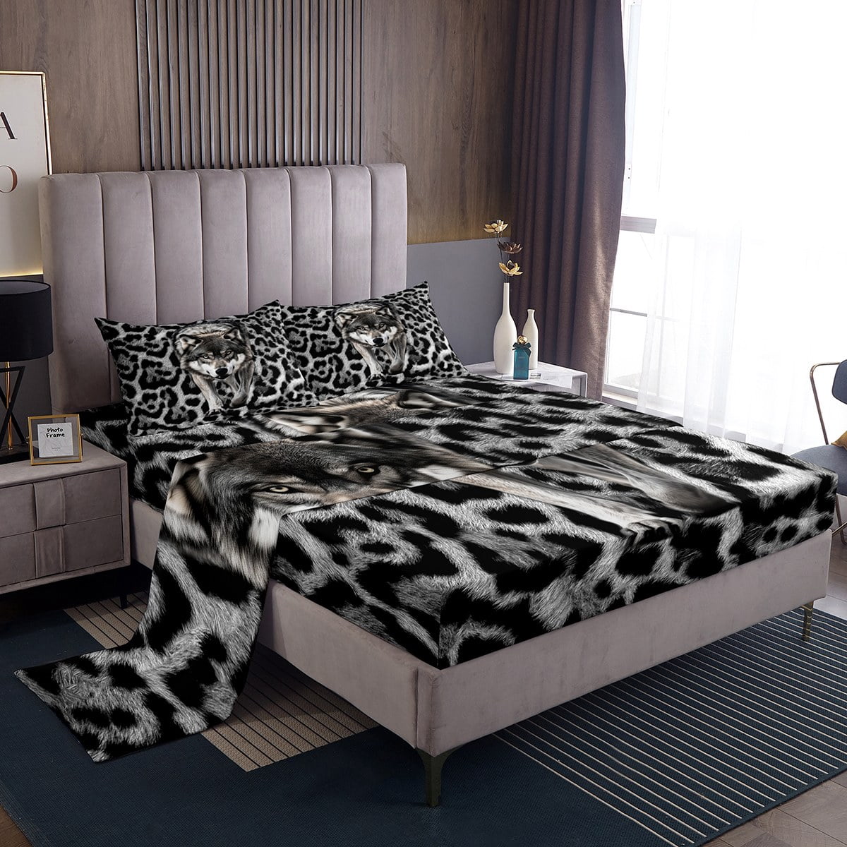 3D Wolf Gifts Sheets White Silvery Leopard Print Sheet Set for Teen ...