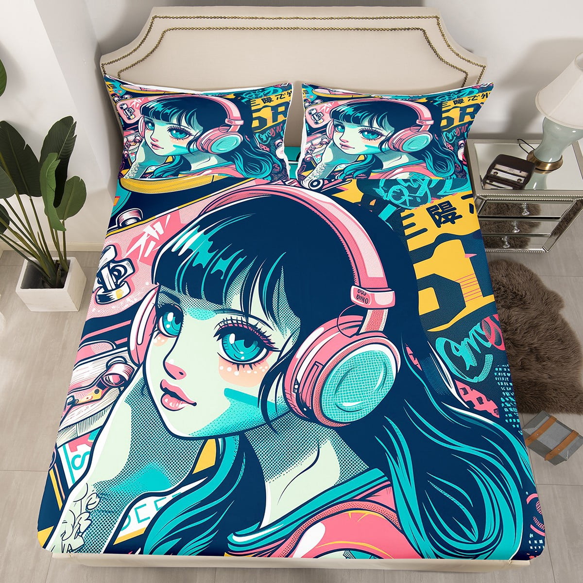 3Pcs Anime Bedding Set Fashion Street Fitted Sheet 3D Cartoon Printed ...