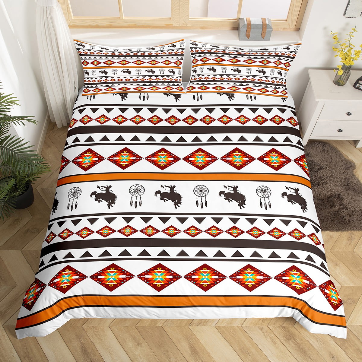 YST 3Pcs Exotic Aztec Duvet Cover Queen Size, Western Horse Bedding Set ...