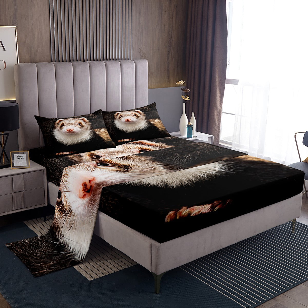 YST 4D Ferret Queen Sheet Set Wild Animal Print Sheets, Pet Theme Bed ...