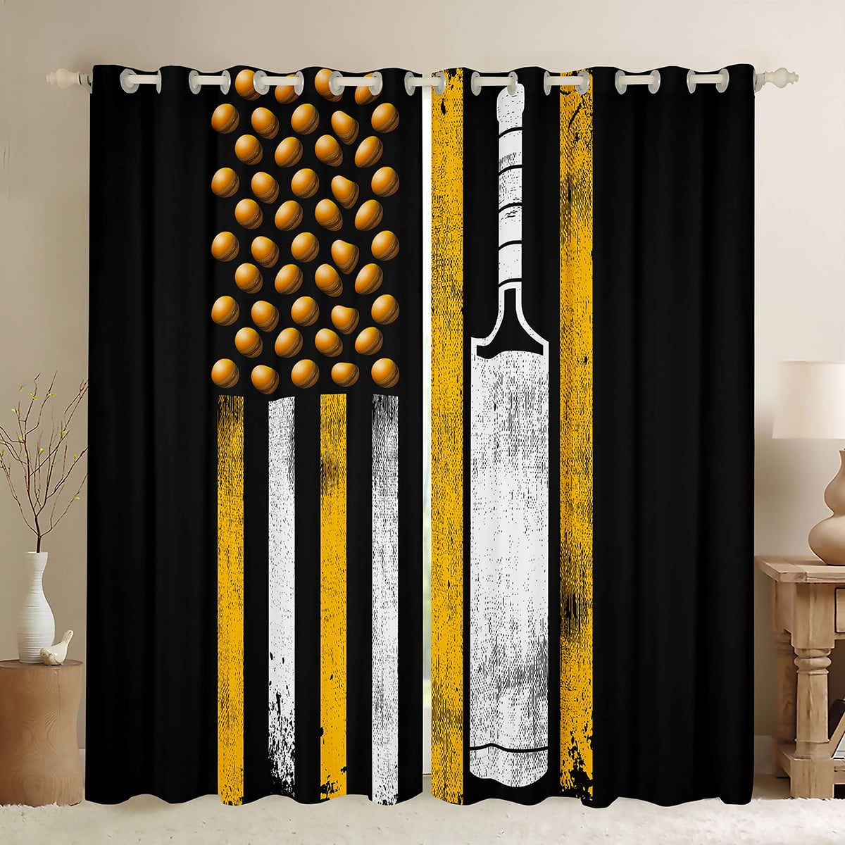 YST 52x63 inch Curtains Boys Cricket Blackout Curtains for Teens Youth ...