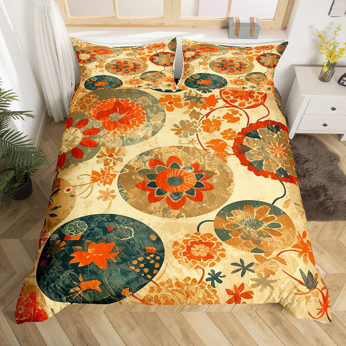 60S 70S 80S Vintage Flowers Duvet Cover King,Groovy Floral Comforter ...