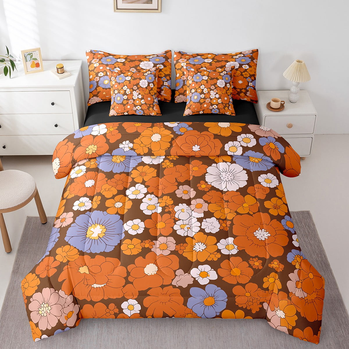 YST 60S 70S Bedding Set 7 Piece Boho Hippie Flowers Bed In A Bag Queen ...