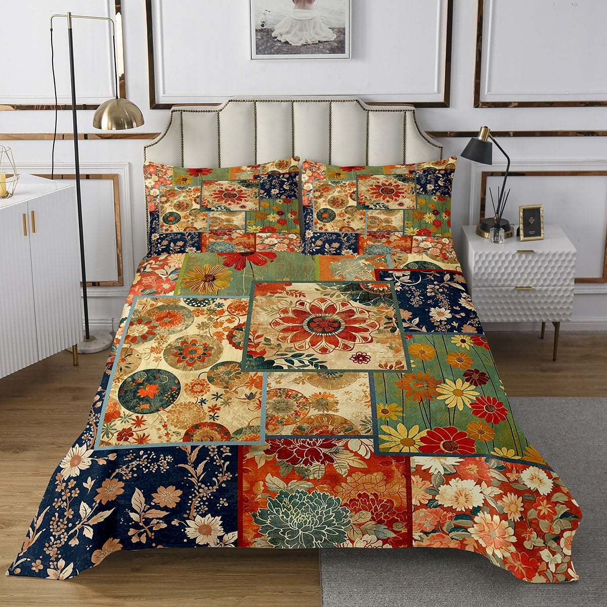 Erosebridal 60S 70S Groovy Floral Bedspread Set,Bohemian Flowers ...