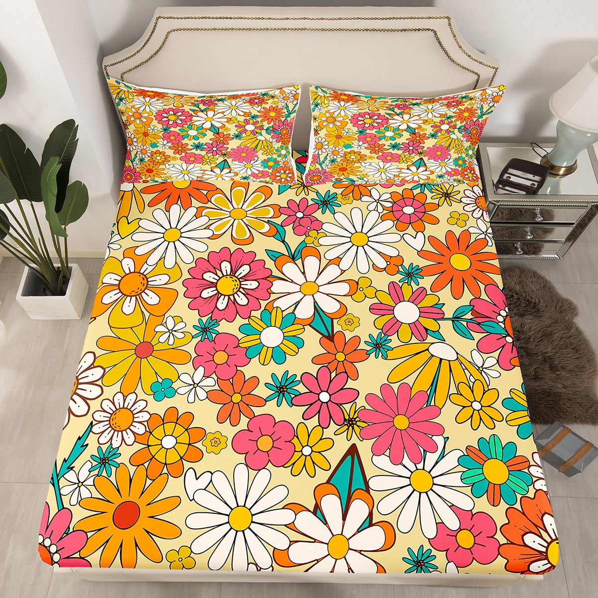 Erosebridal 60S 70S Hippie Flower Bedding Set, Groovy Floral Bed Sheets ...