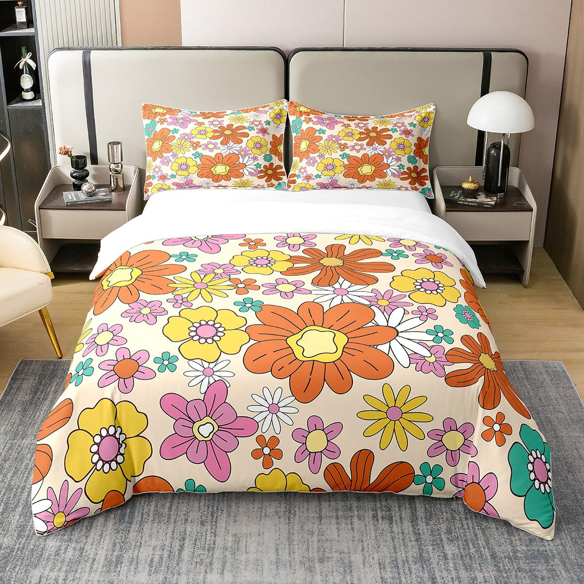 60S 70S Hippie Flower Bedding Set, Groovy Floral Comforter Cover Twin ...