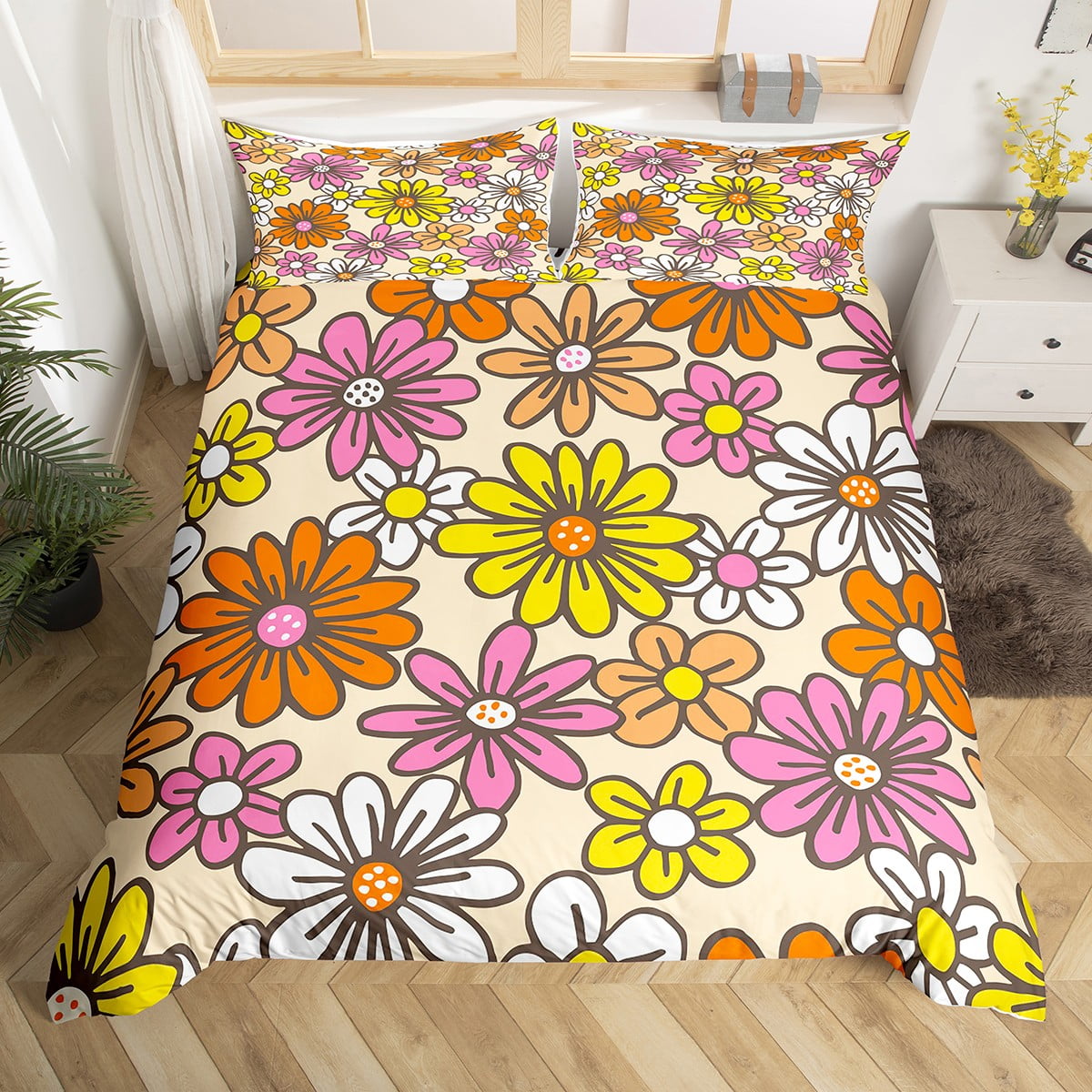 YST 60s 70s Groovy Flower Duvet Cover King,Hippie Funky Flower Bedding ...