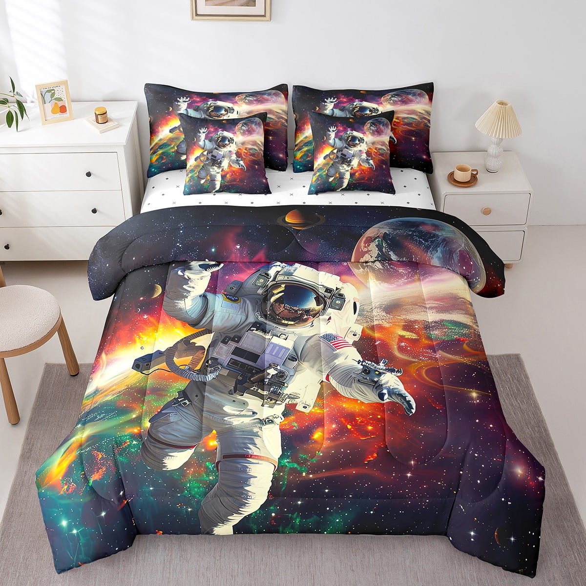 7 Pcs Astronaut Bedding Set Teens, Full Size Outer Space Comforter Set ...