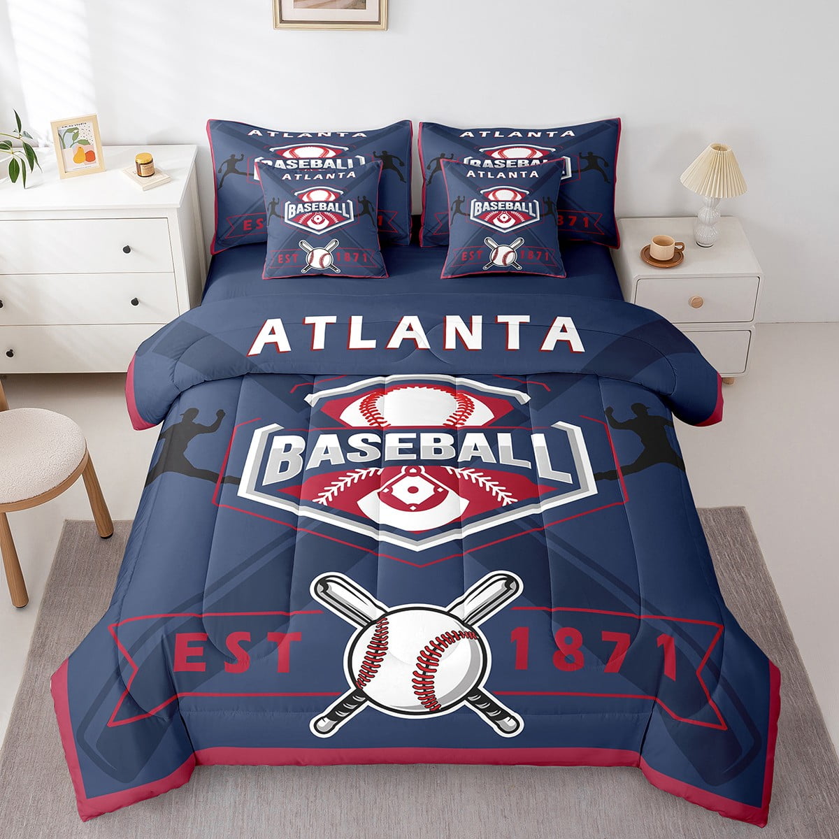 Erosebridal 7-Pcs Baseball Bedding Set, Twin Size Comforter Set with ...