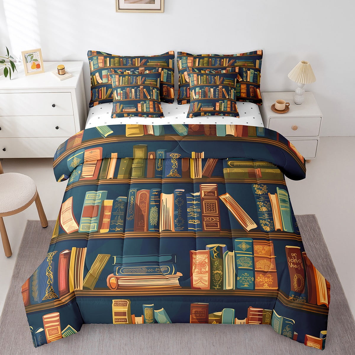 Erosebridal 7 Pcs Bookshelf Bedding Set, Twin Size Library Comforter ...