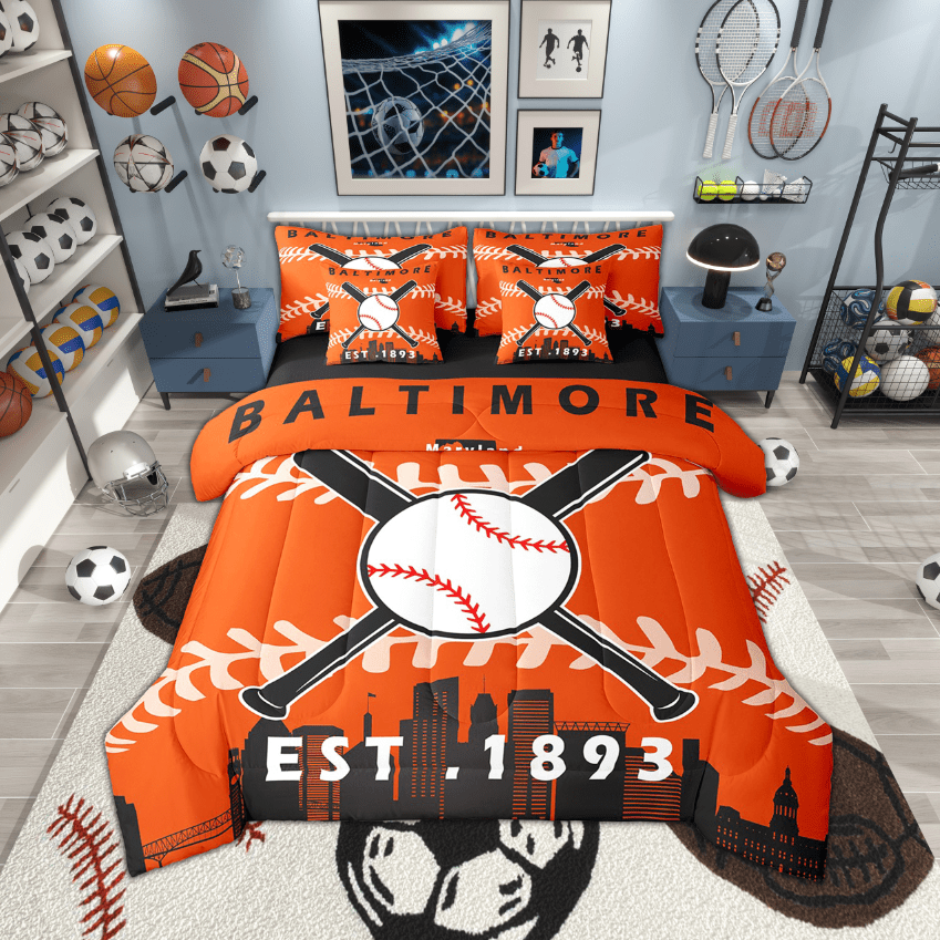 7 Pcs Comforter Set Full Size,Baseball Fans Bed in a Bag with Flat ...
