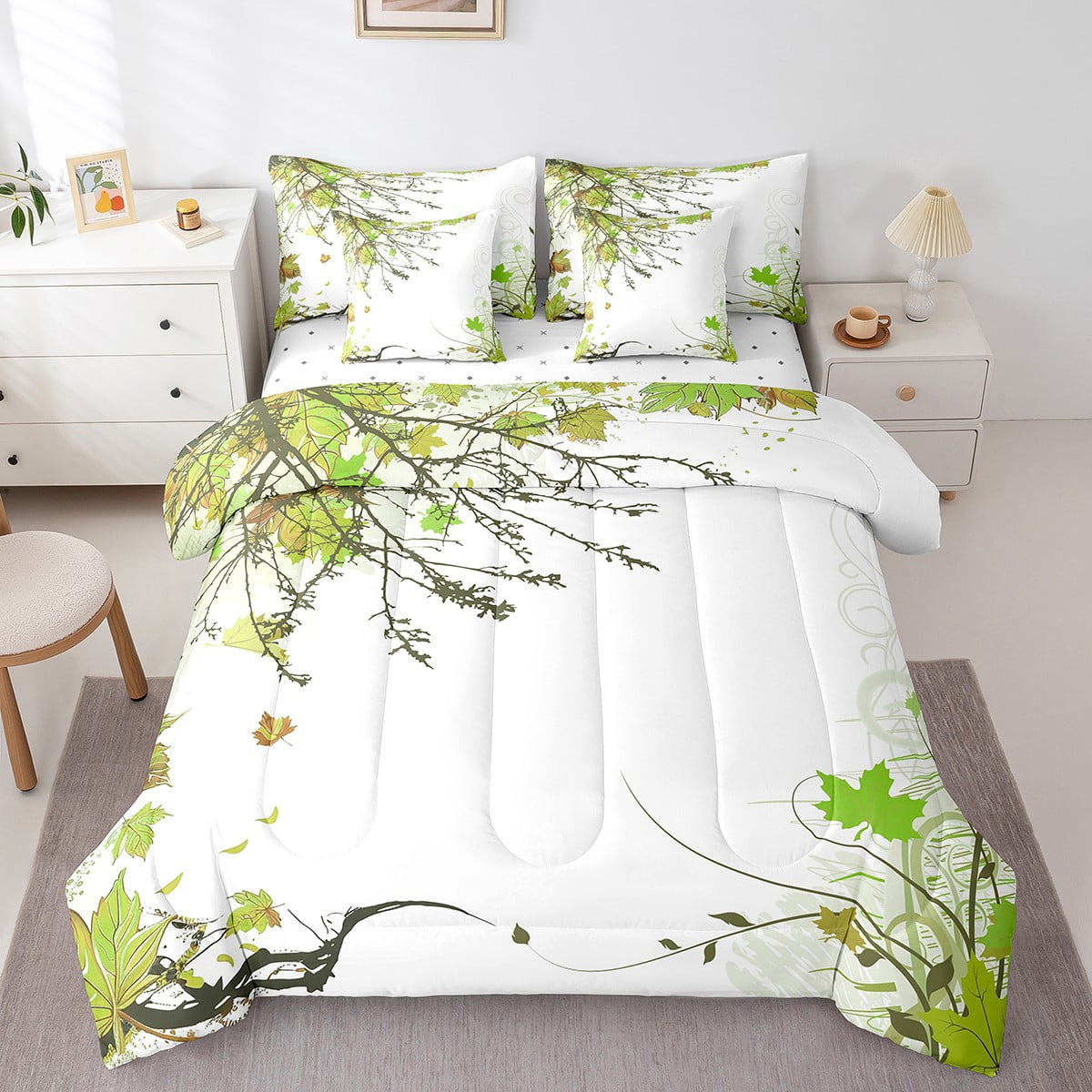 7 Pcs Comforter Set Full Size,Fall Leaf Bed in a Bag with Flat Sheet ...