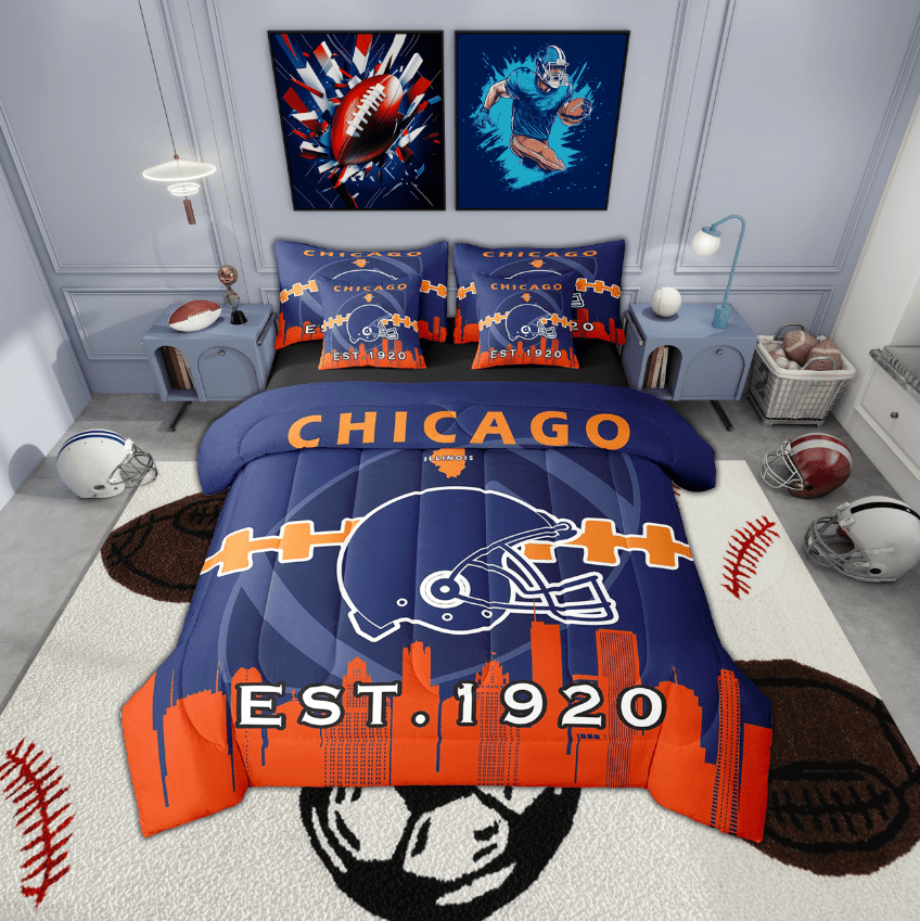 7 Pcs Comforter Set Full Size,Football Bed in a Bag with Flat Sheet and ...