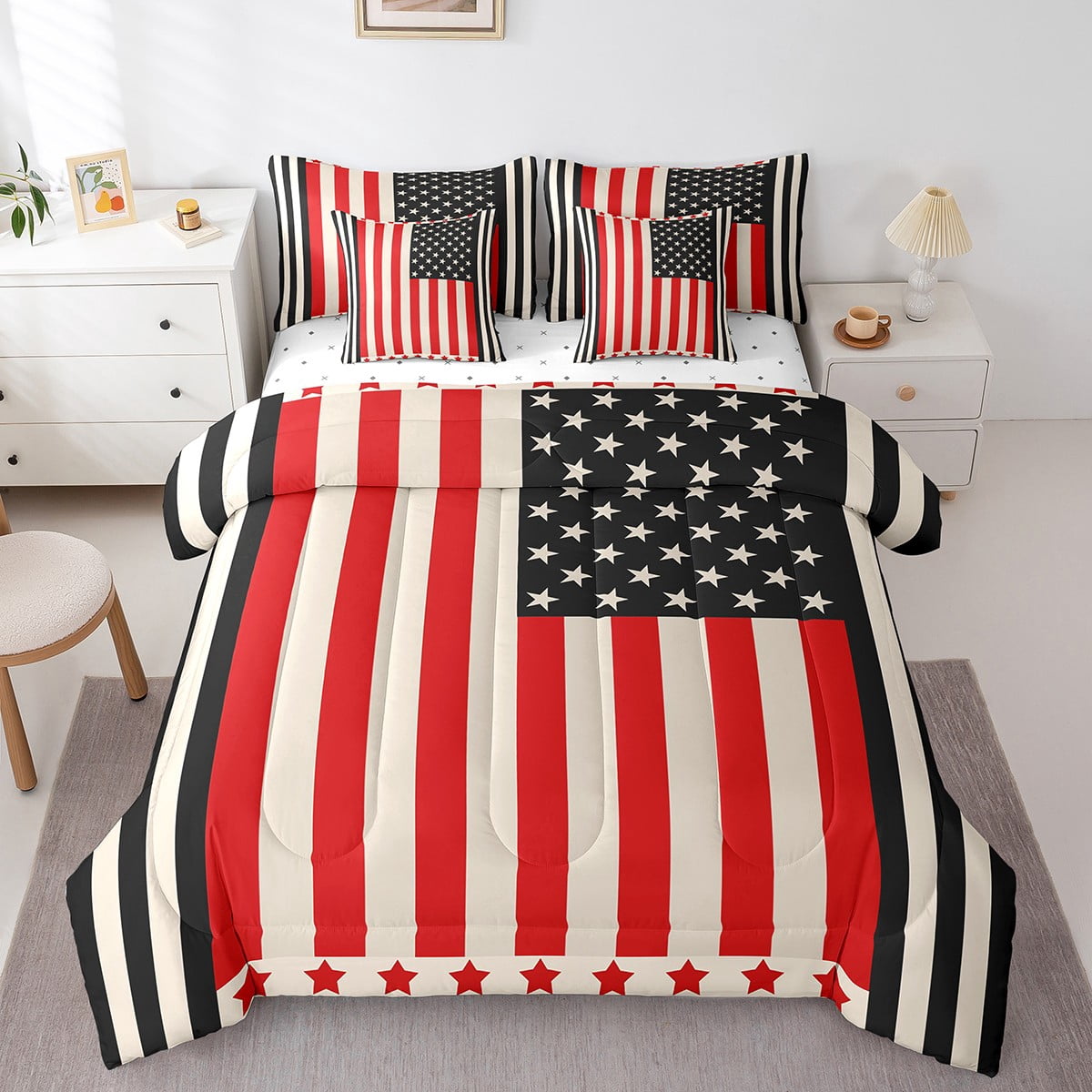 YST 7 Pcs Comforter Set Queen Size, American Flag Bed In A Bag With ...